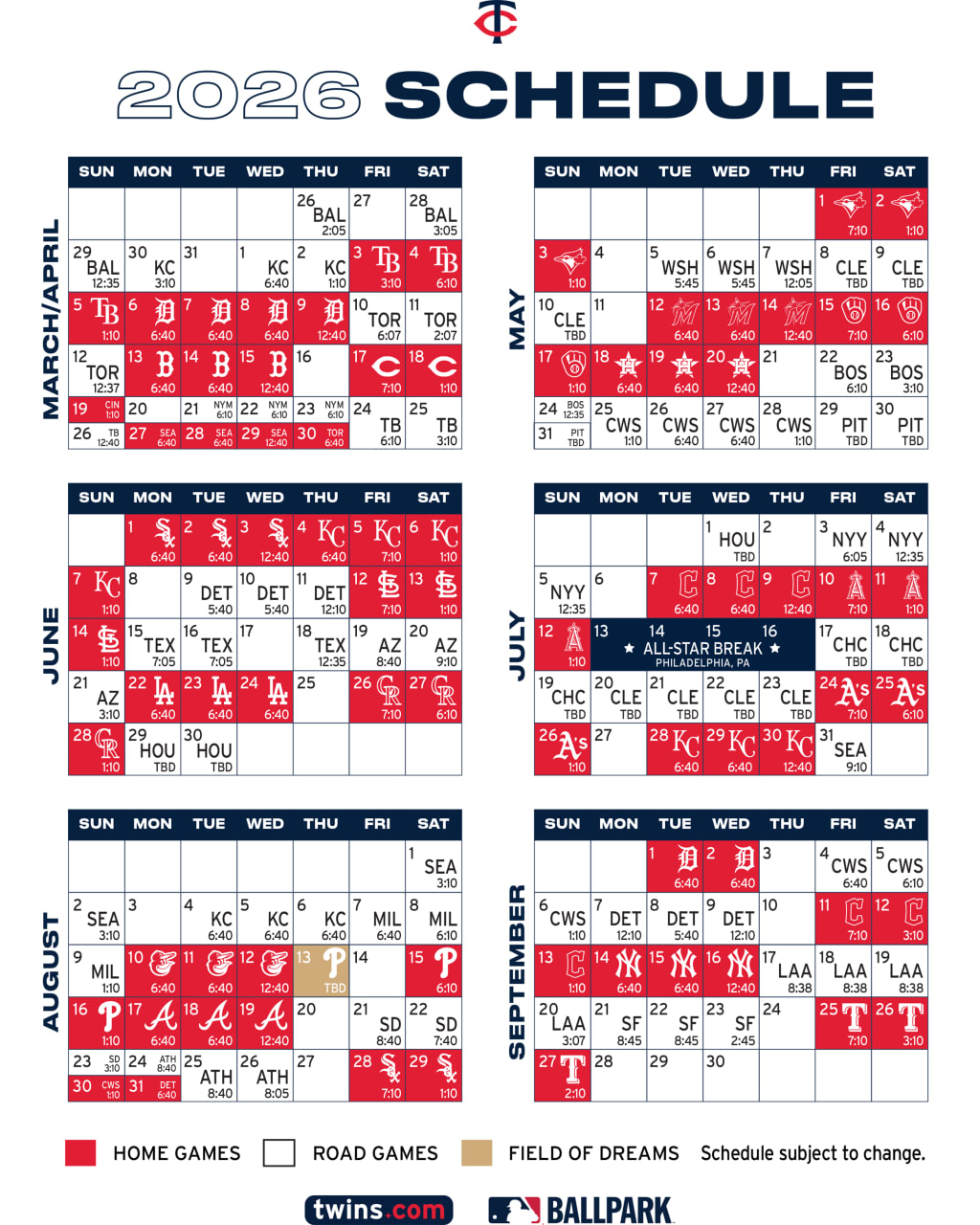 Printable Schedule | Minnesota Twins