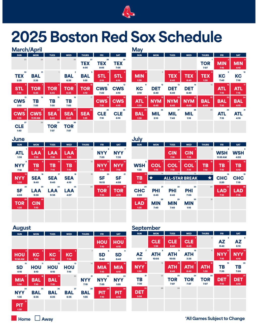 Printable Schedule | Boston Red Sox