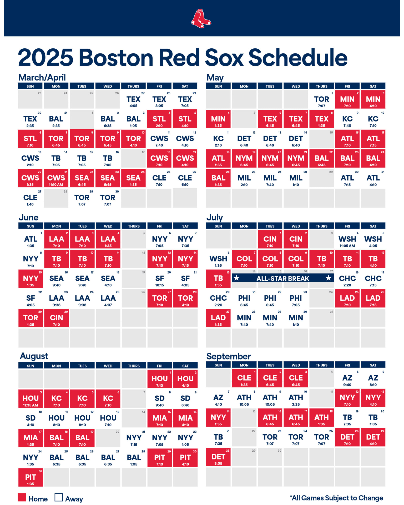 Printable Schedule | Boston Red Sox
