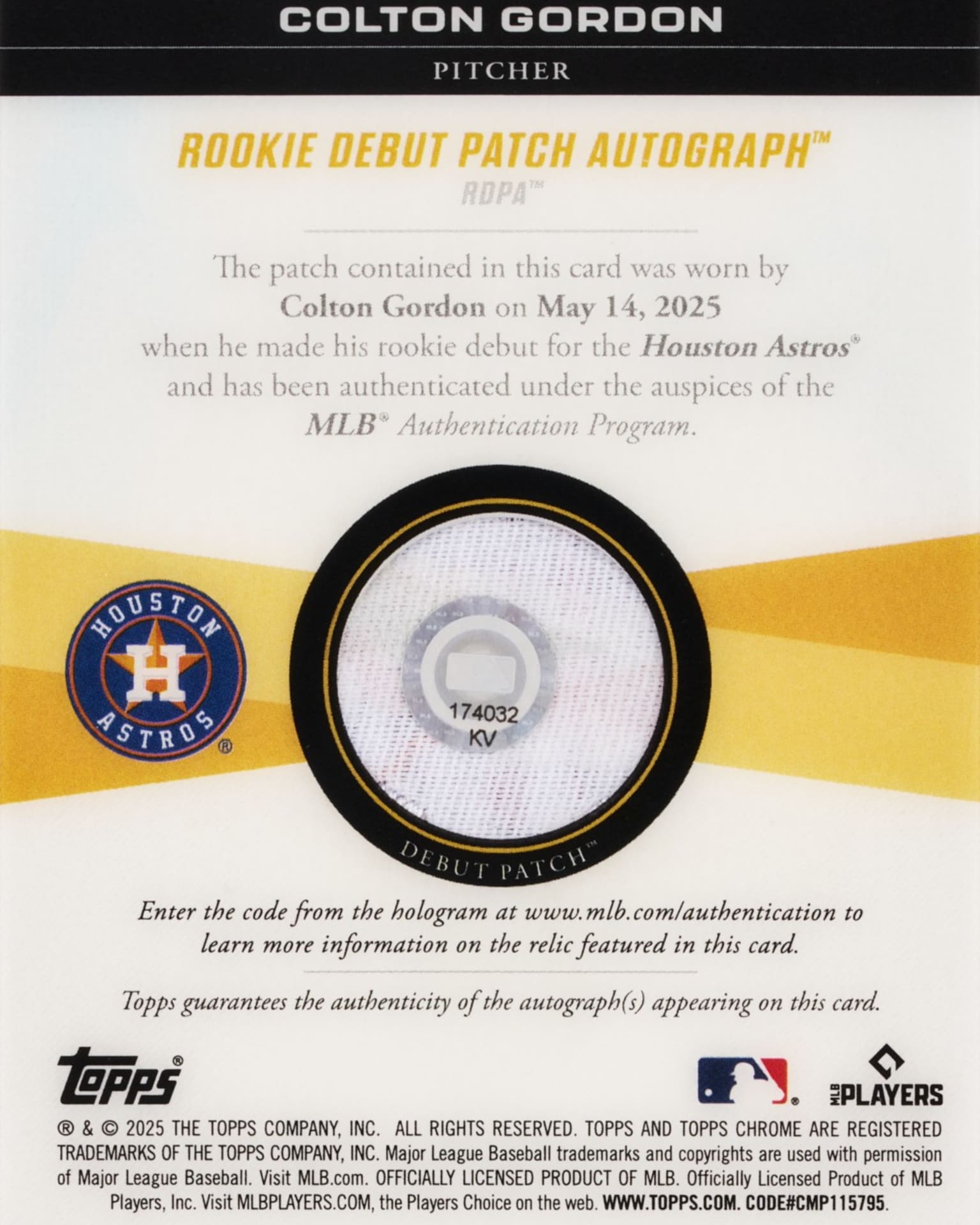 Colton Gordon seeks deal for debut baseball card with Astros
