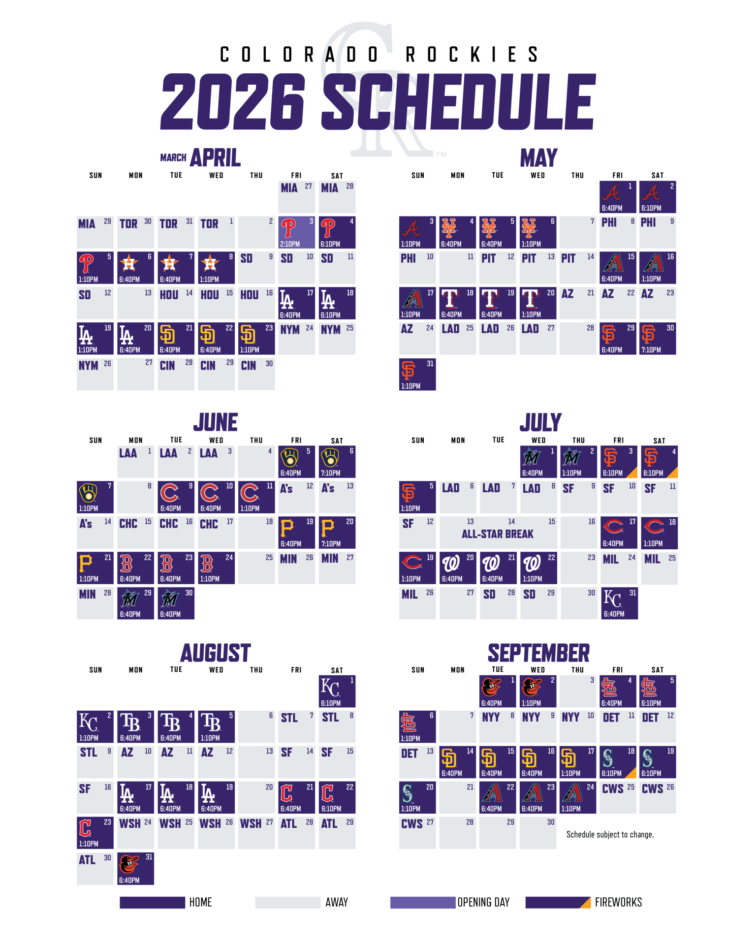 Printable Schedule | Colorado Rockies