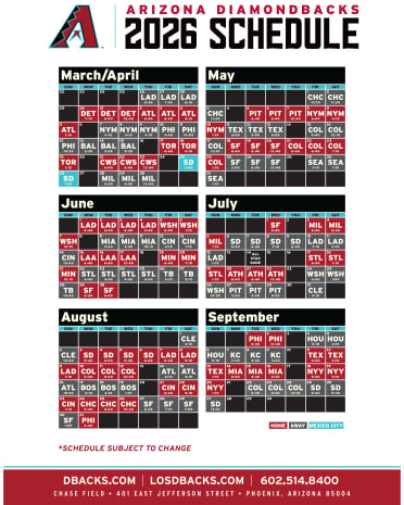 Printable Schedule | Arizona Diamondbacks