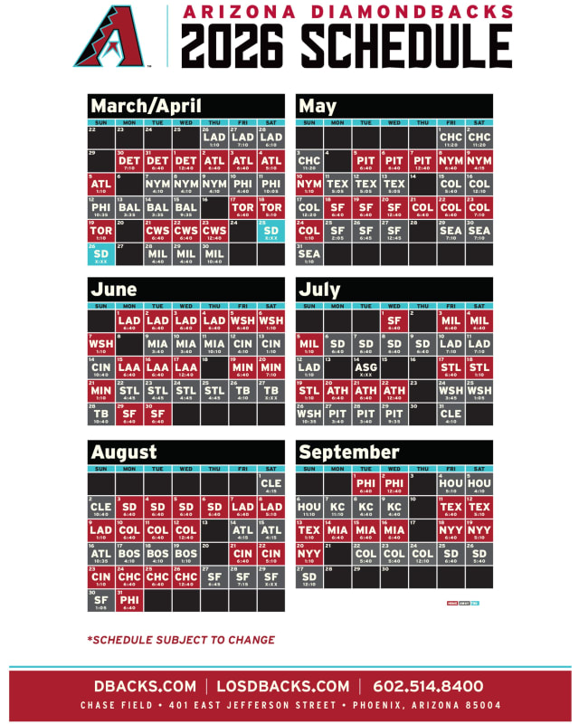 Printable Schedule | Arizona Diamondbacks