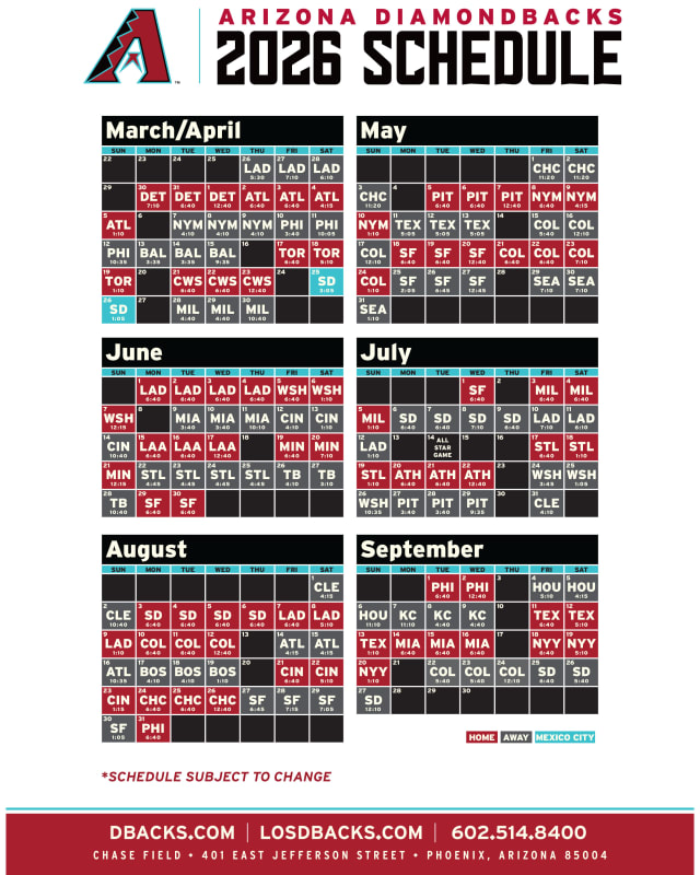 Printable Schedule | Arizona Diamondbacks
