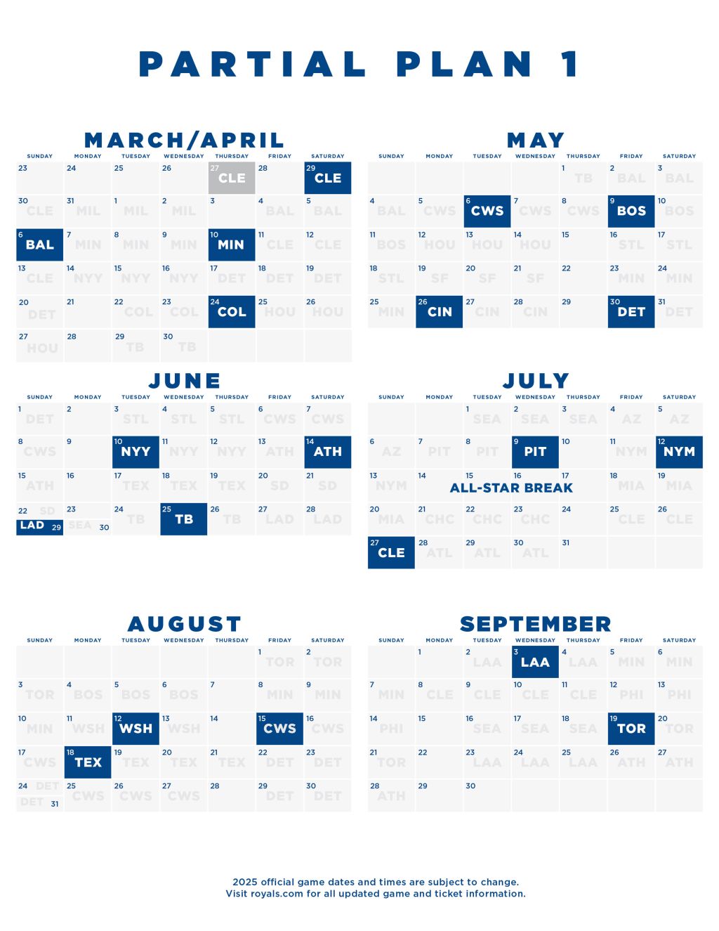 2025 Season Ticket Package Schedules | Kansas City Royals