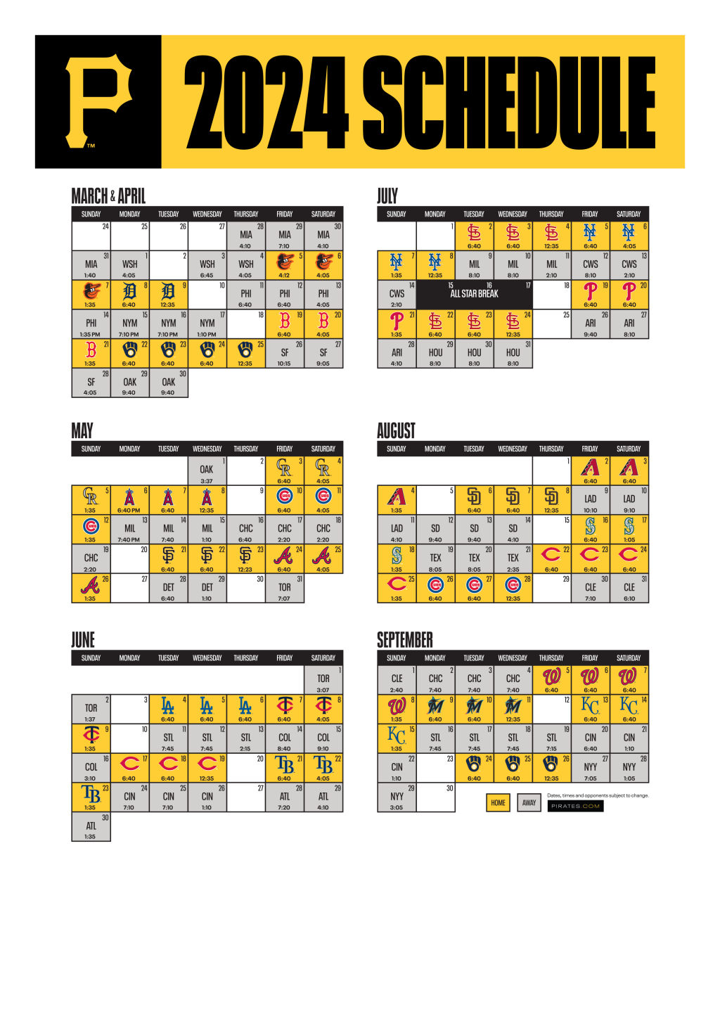 Printable Schedule | Pittsburgh Pirates