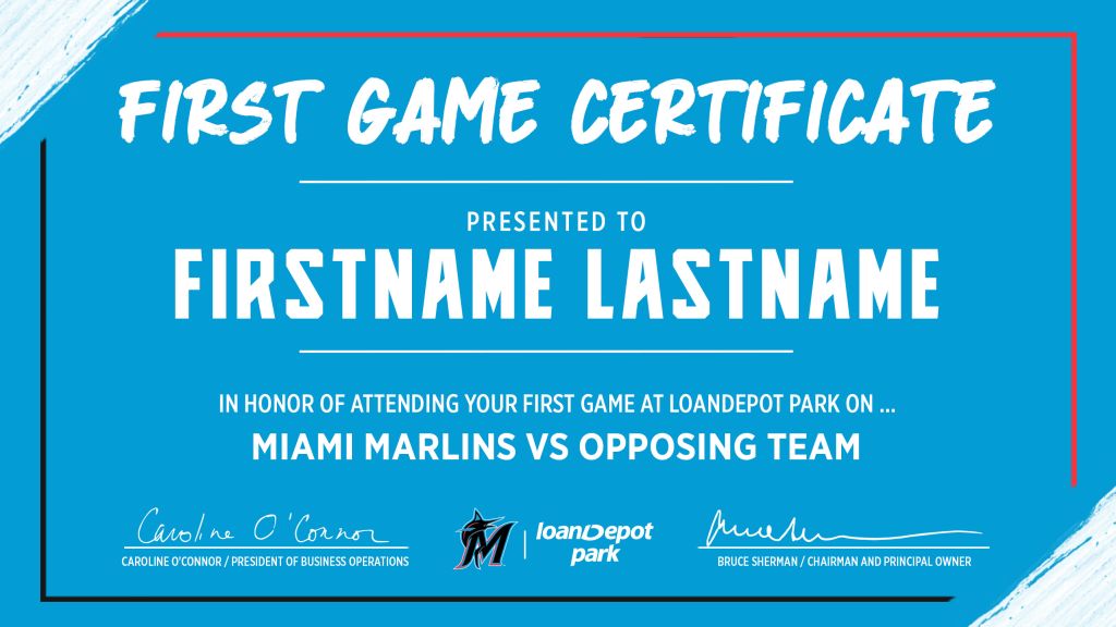 First Game Certificate | Miami Marlins