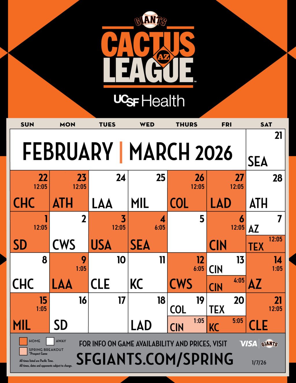 Giants Spring Training Printable Schedule | San Francisco Giants