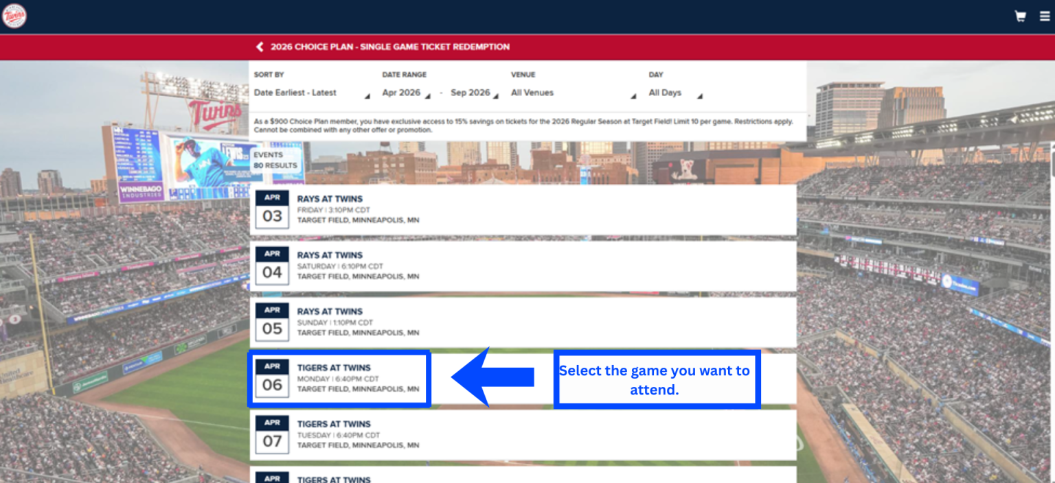 Choice Membership on Desktop | Minnesota Twins