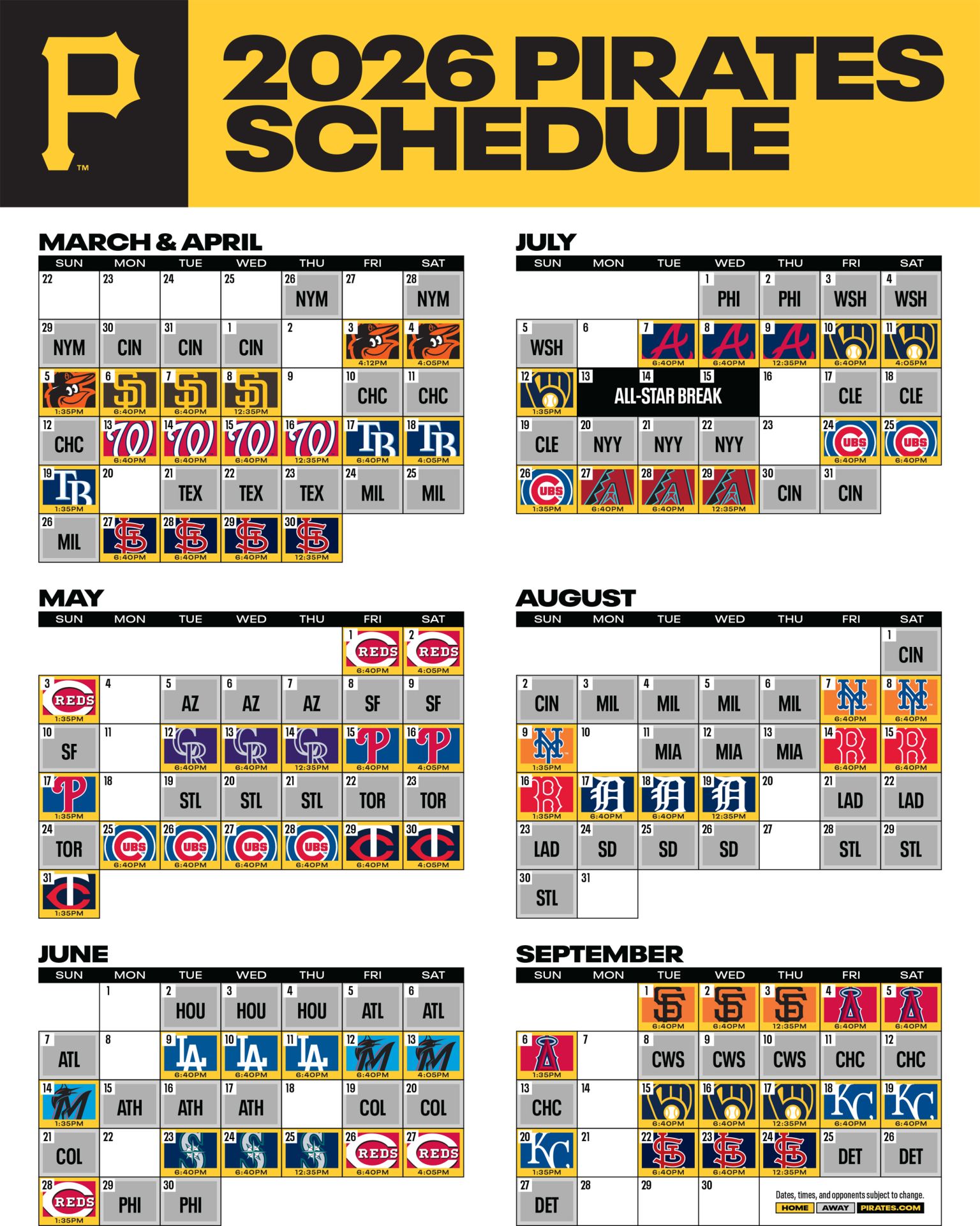 Printable Schedule | Pittsburgh Pirates