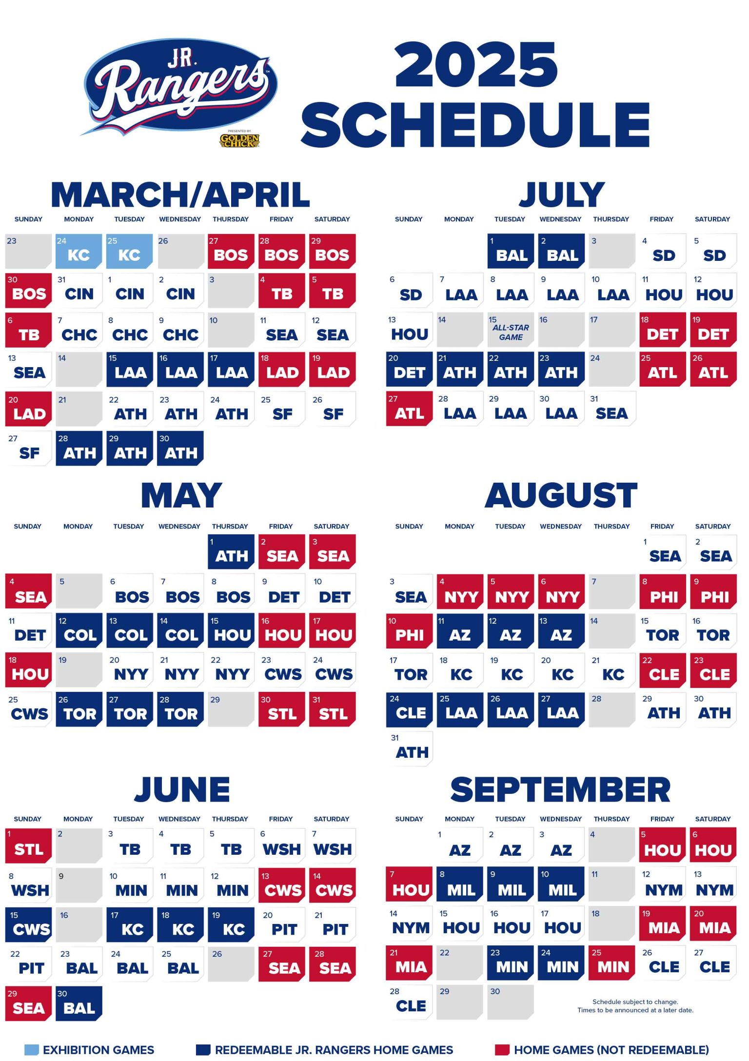 Jr. Rangers Schedule | Texas Rangers