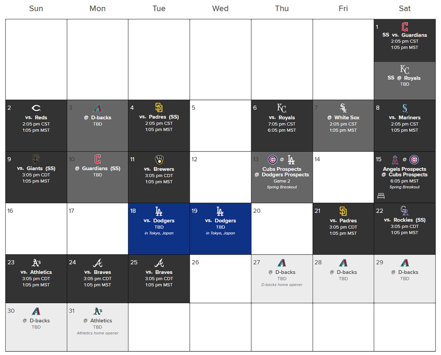 Spring Training Schedule | Sloan Park | Chicago Cubs
