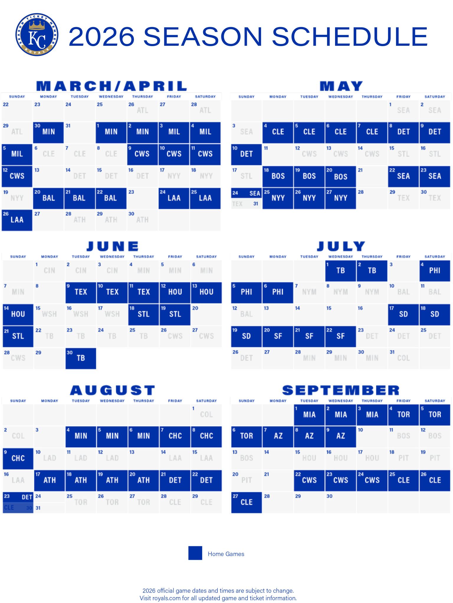 Season Ticket Package Schedules | Kansas City Royals