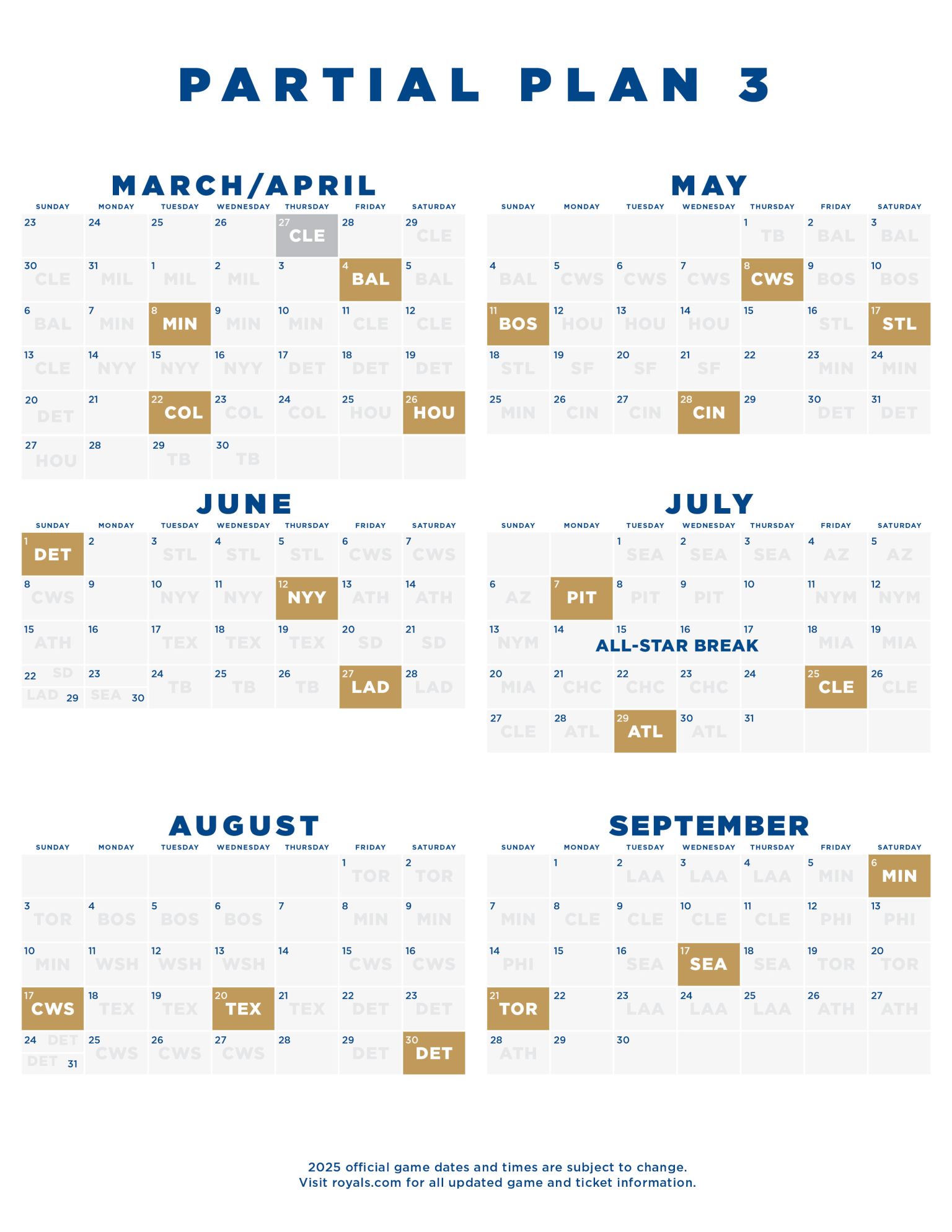 2025 Season Ticket Package Schedules | Kansas City Royals