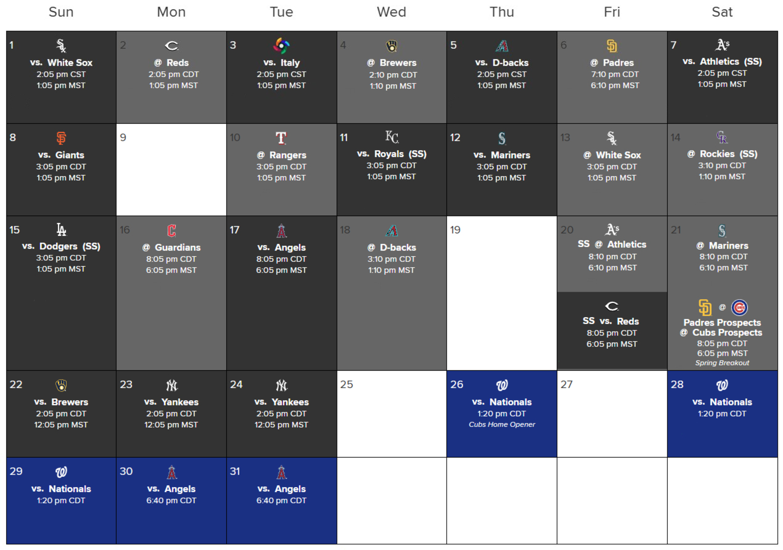 Spring Training Schedule | Sloan Park | Chicago Cubs