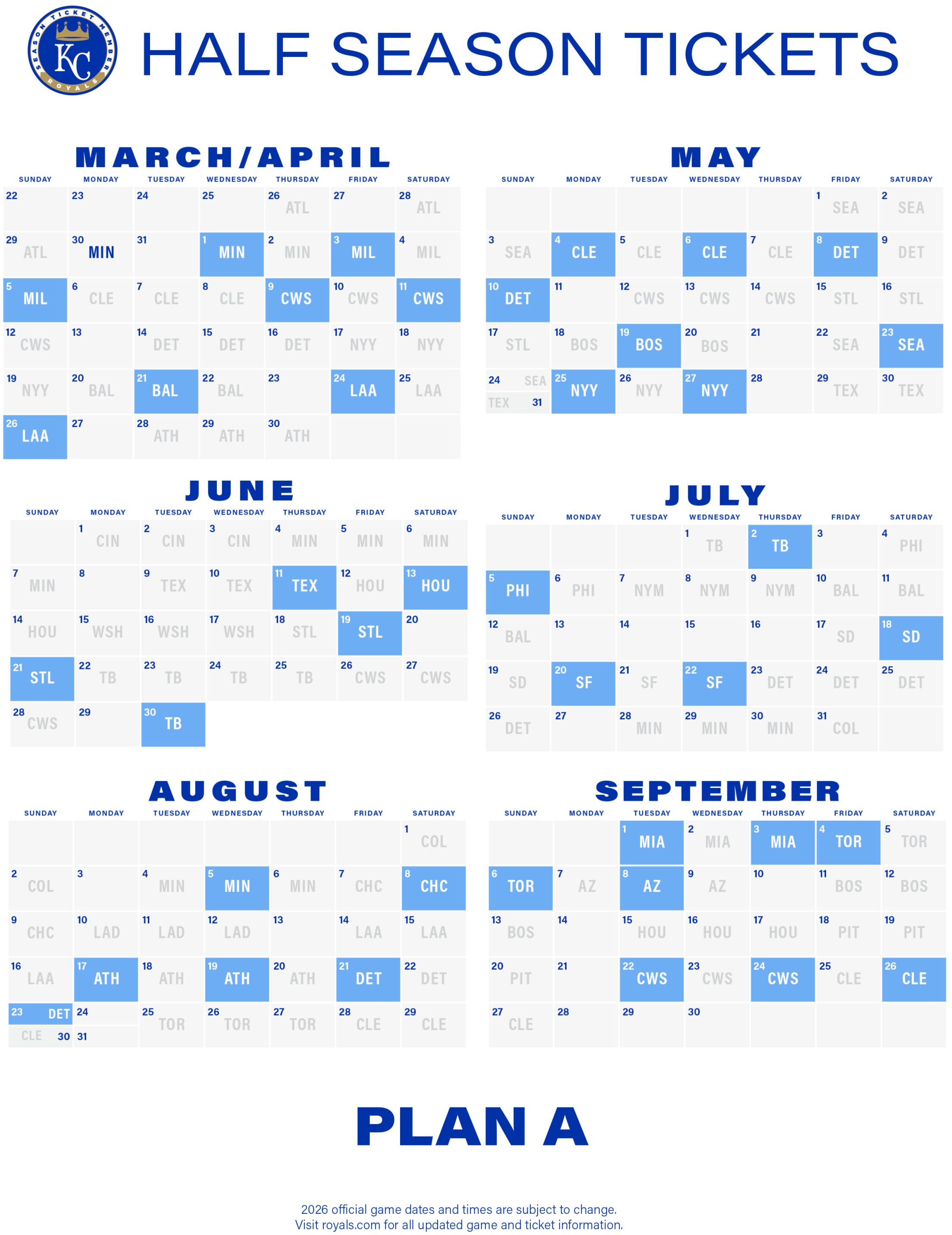 Season Ticket Package Schedules | Kansas City Royals