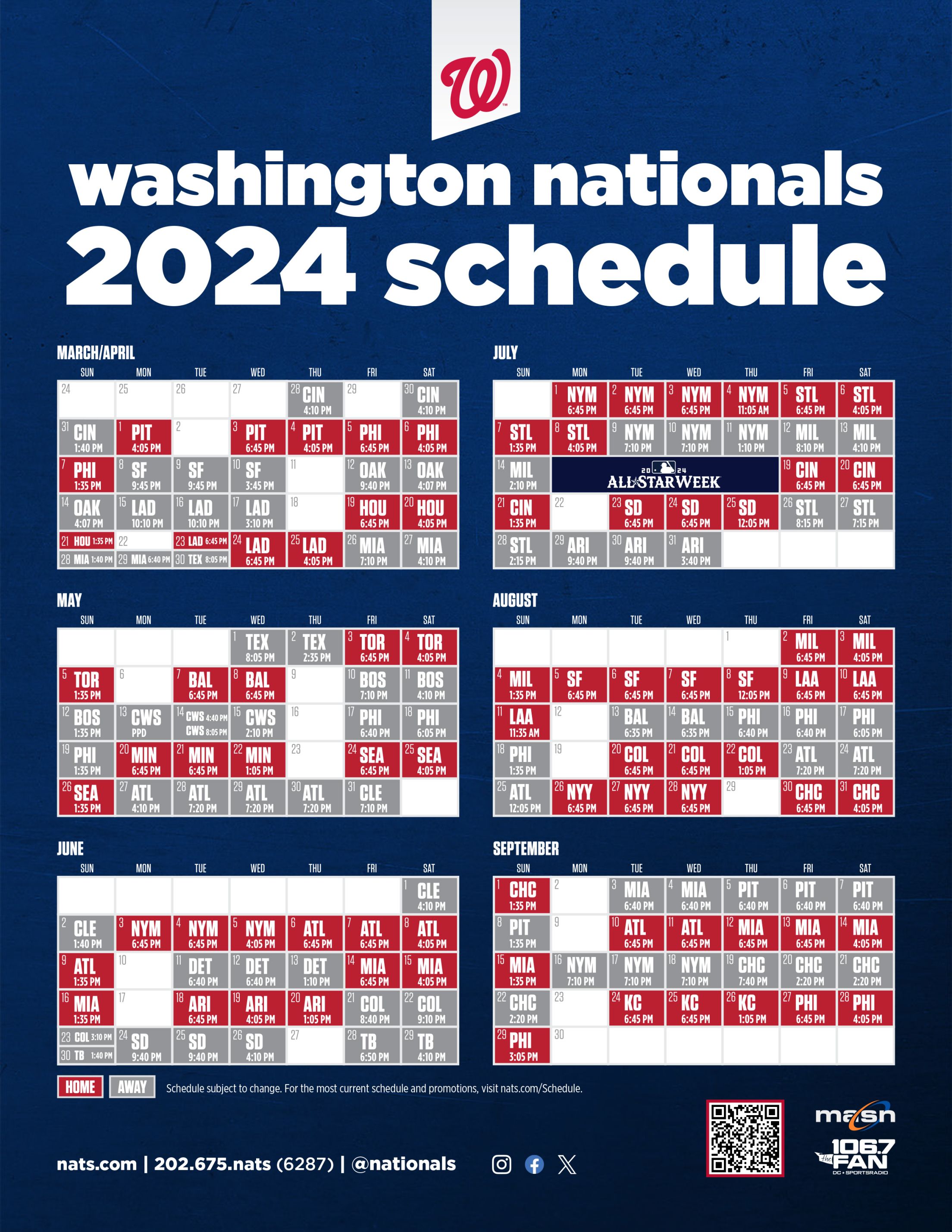 Nationals Printable Schedule | Washington Nationals
