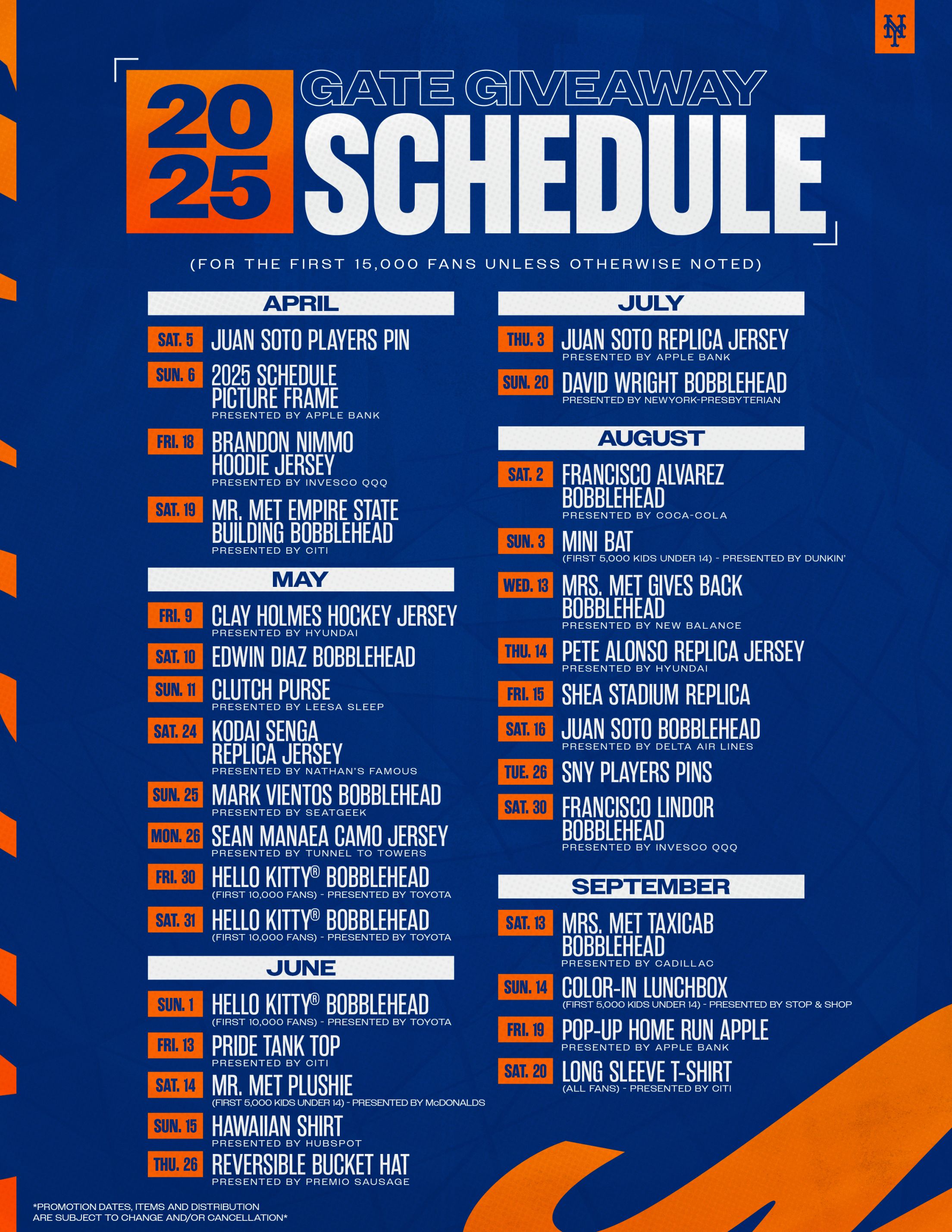 Mets Gate Giveaway Schedule | New York Mets