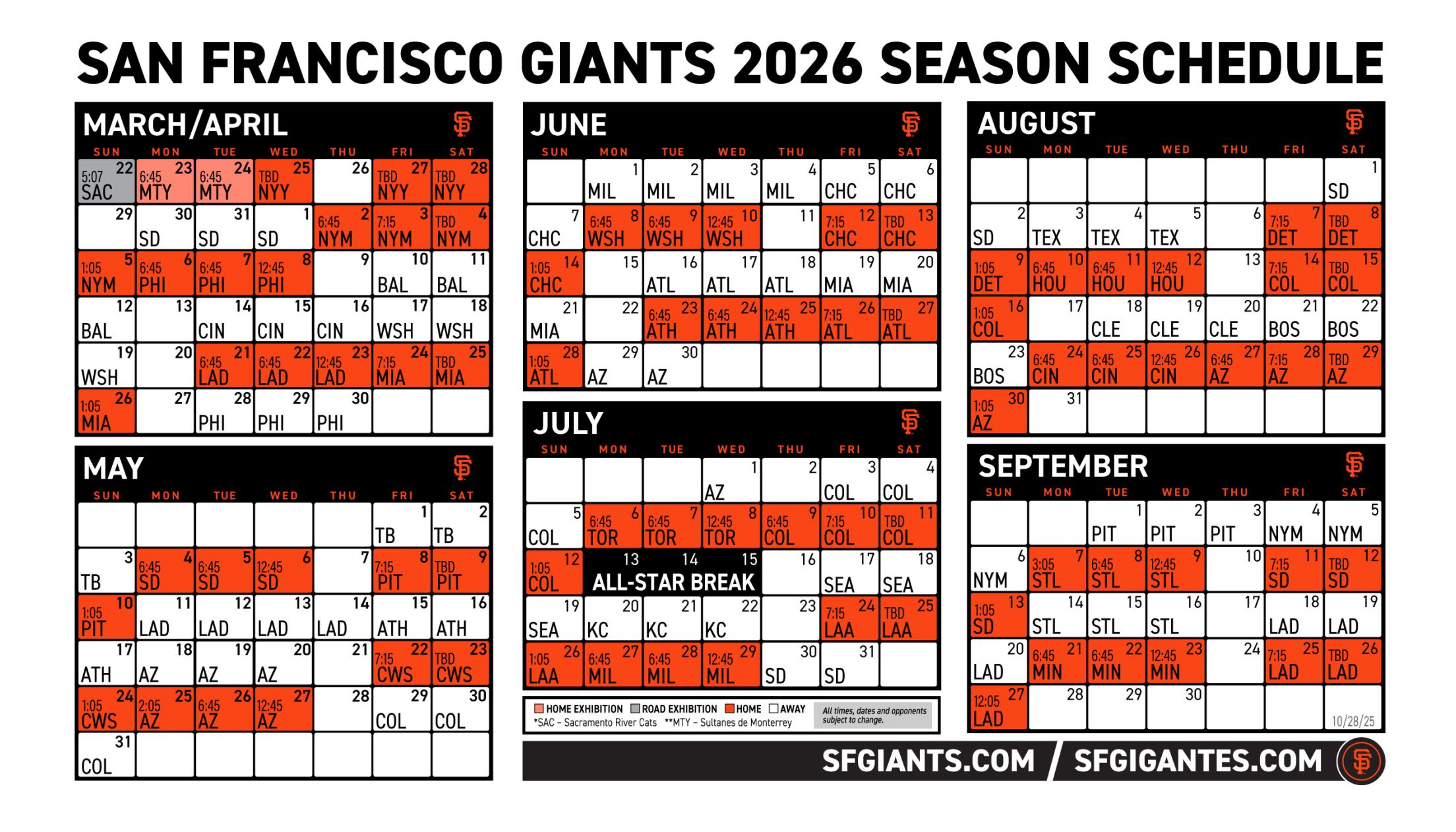 Printable Schedule - 2026 | San Francisco Giants