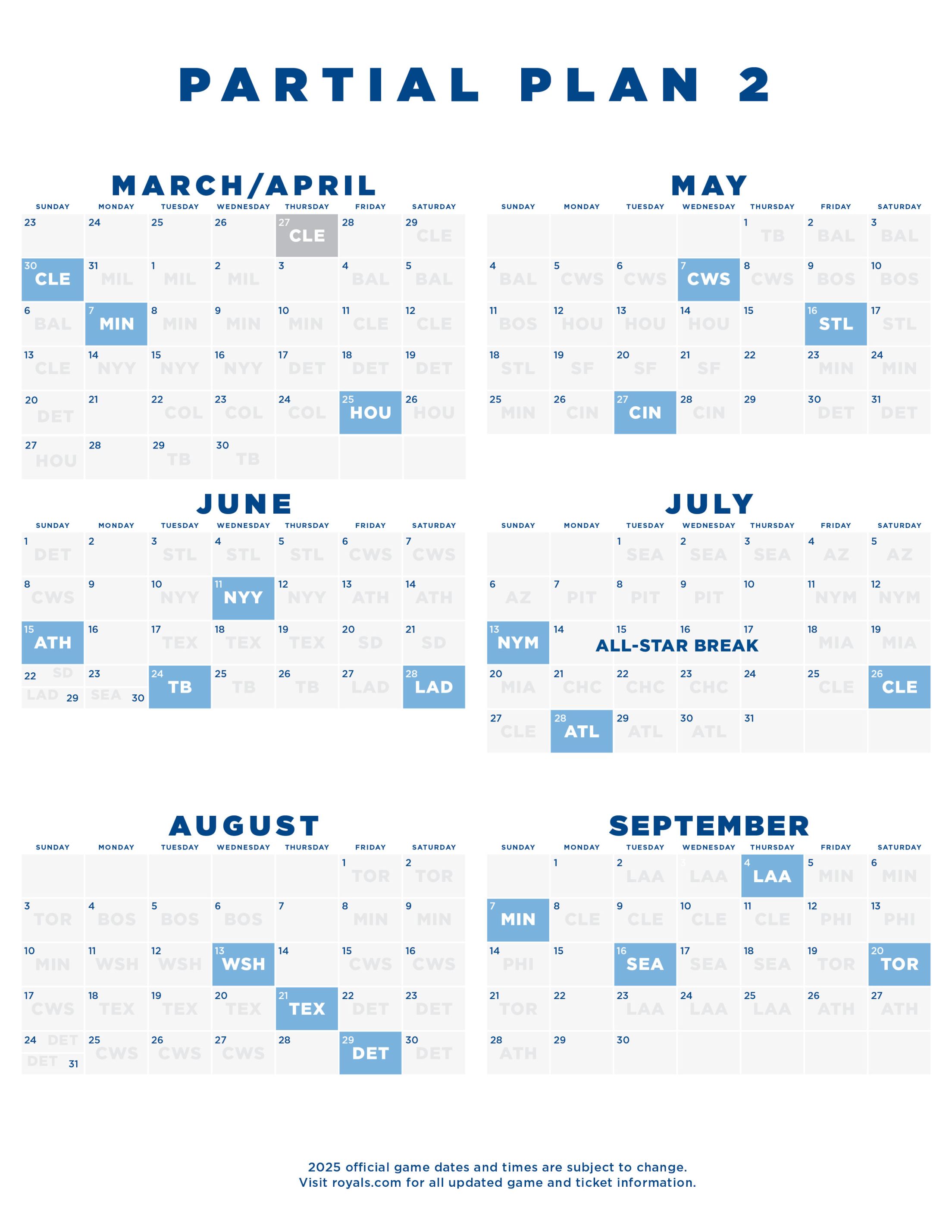 2025 Season Ticket Package Schedules | Kansas City Royals