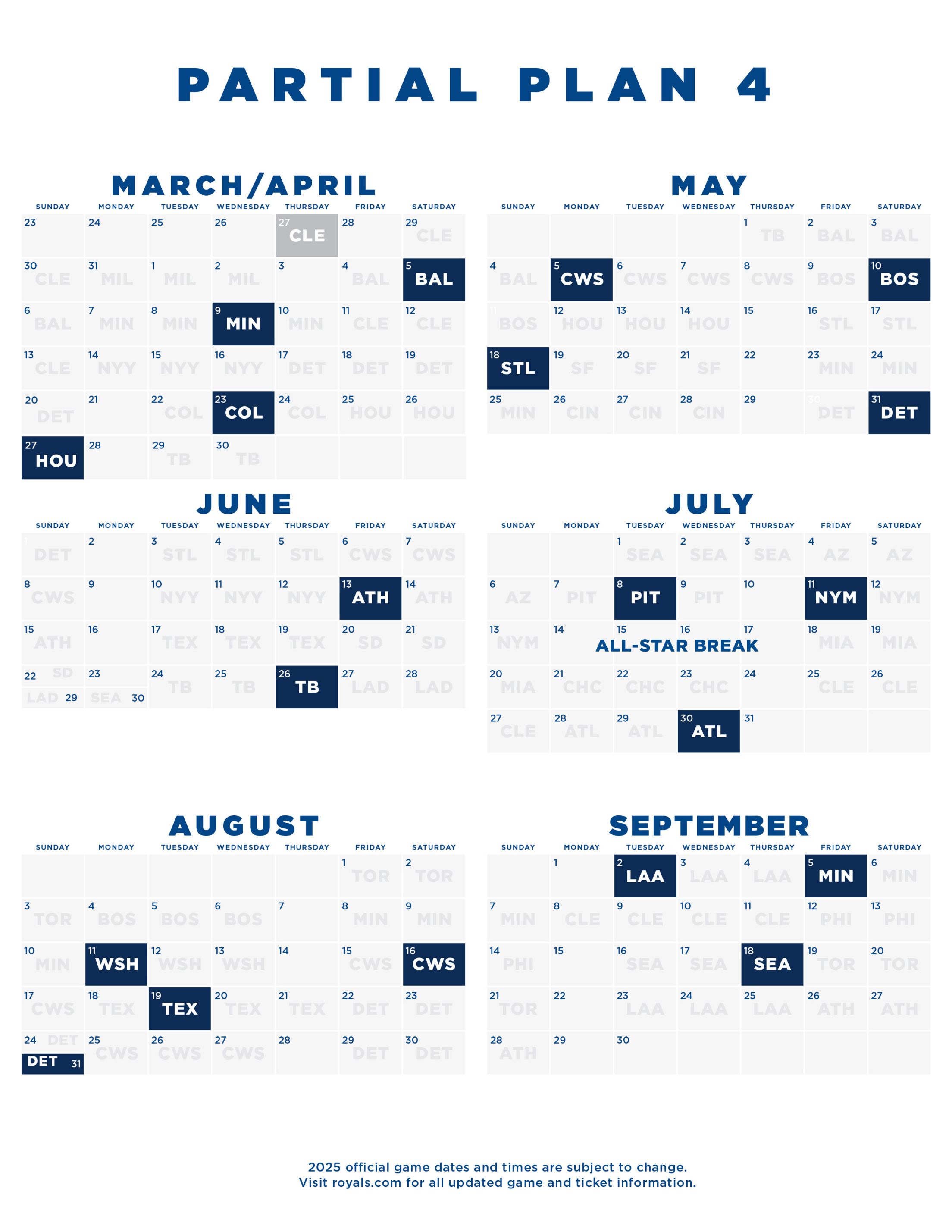 2025 Season Ticket Package Schedules | Kansas City Royals