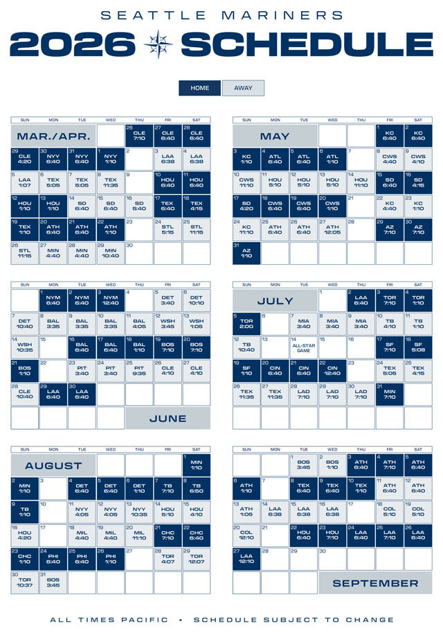 Printable Schedule | Seattle Mariners
