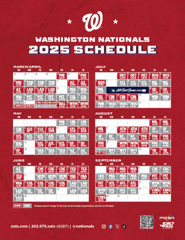Nationals Printable Schedule | Washington Nationals
