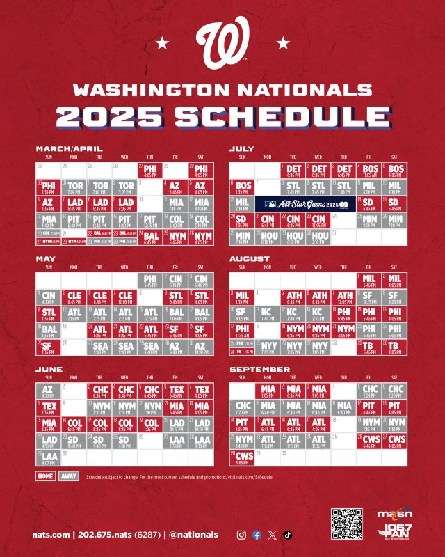 Nationals Printable Schedule | Washington Nationals