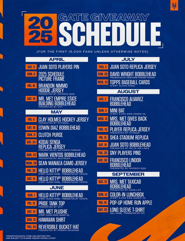 Mets Gate Giveaway Schedule | New York Mets