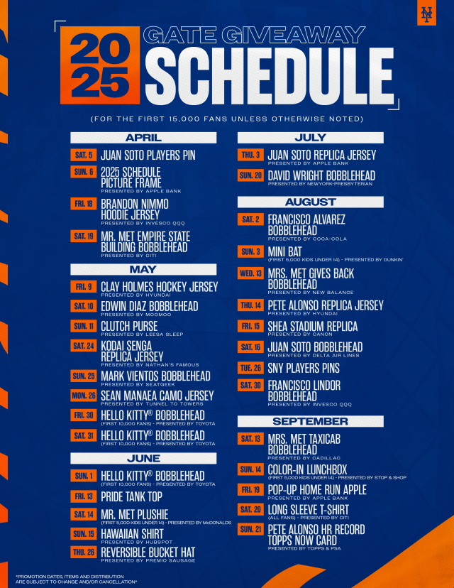 Mets Gate Giveaway Schedule | New York Mets