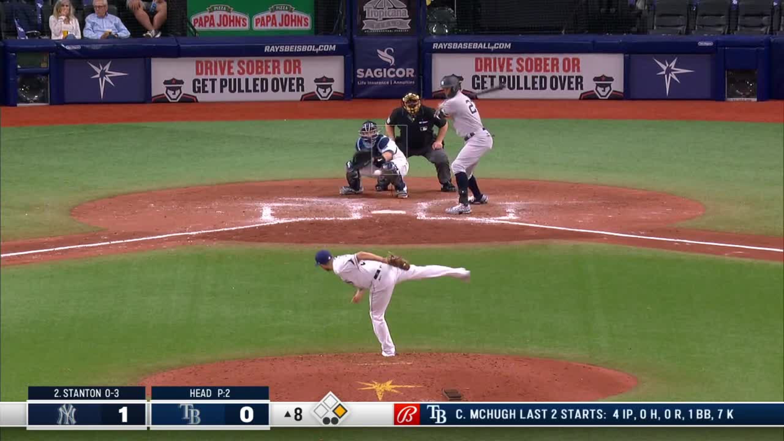 Tyler Wade caught stealing 2nd base, catcher Mike Zunino to second ...