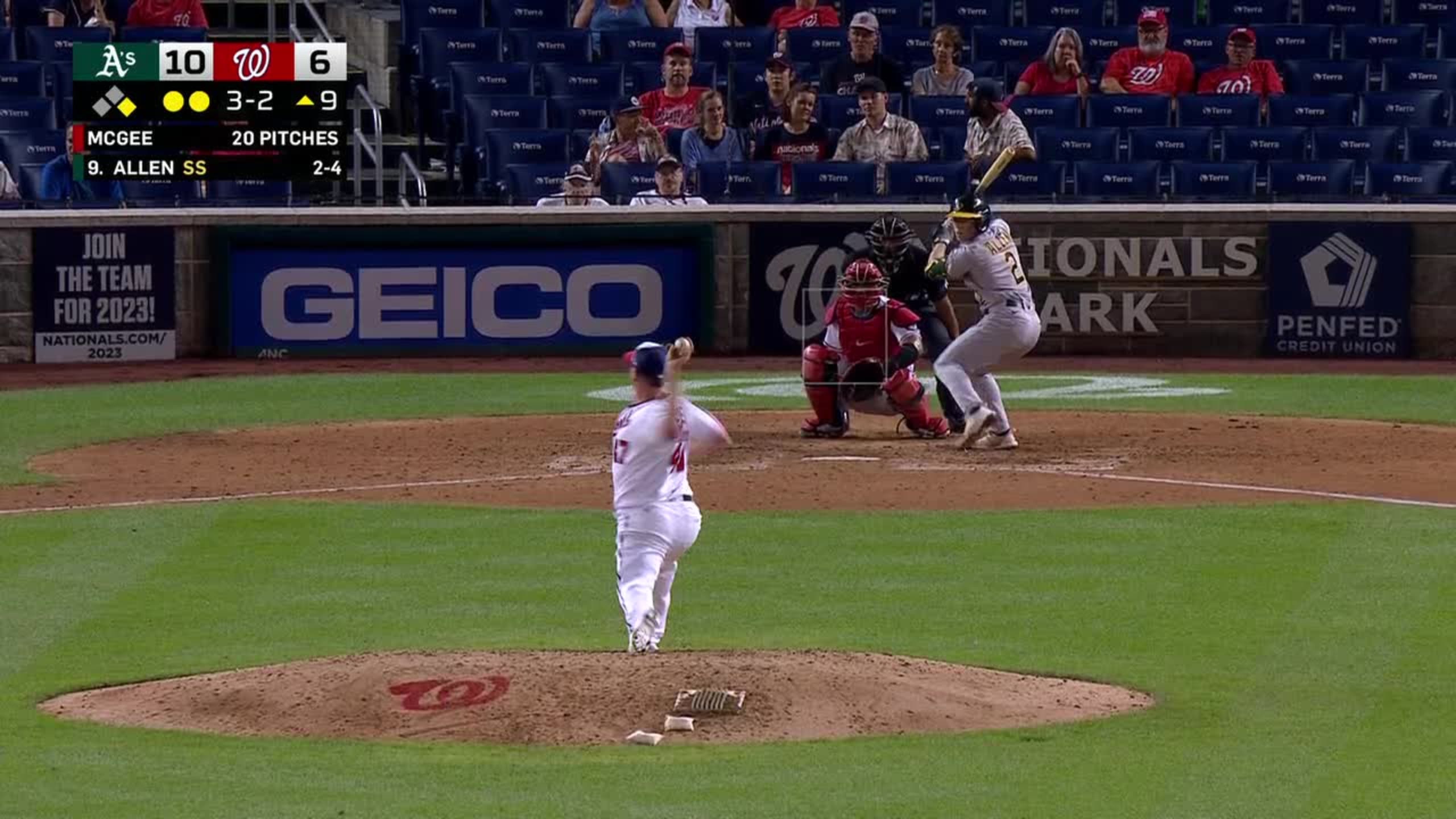 Nick Allen flies out to right fielder Joey Meneses.