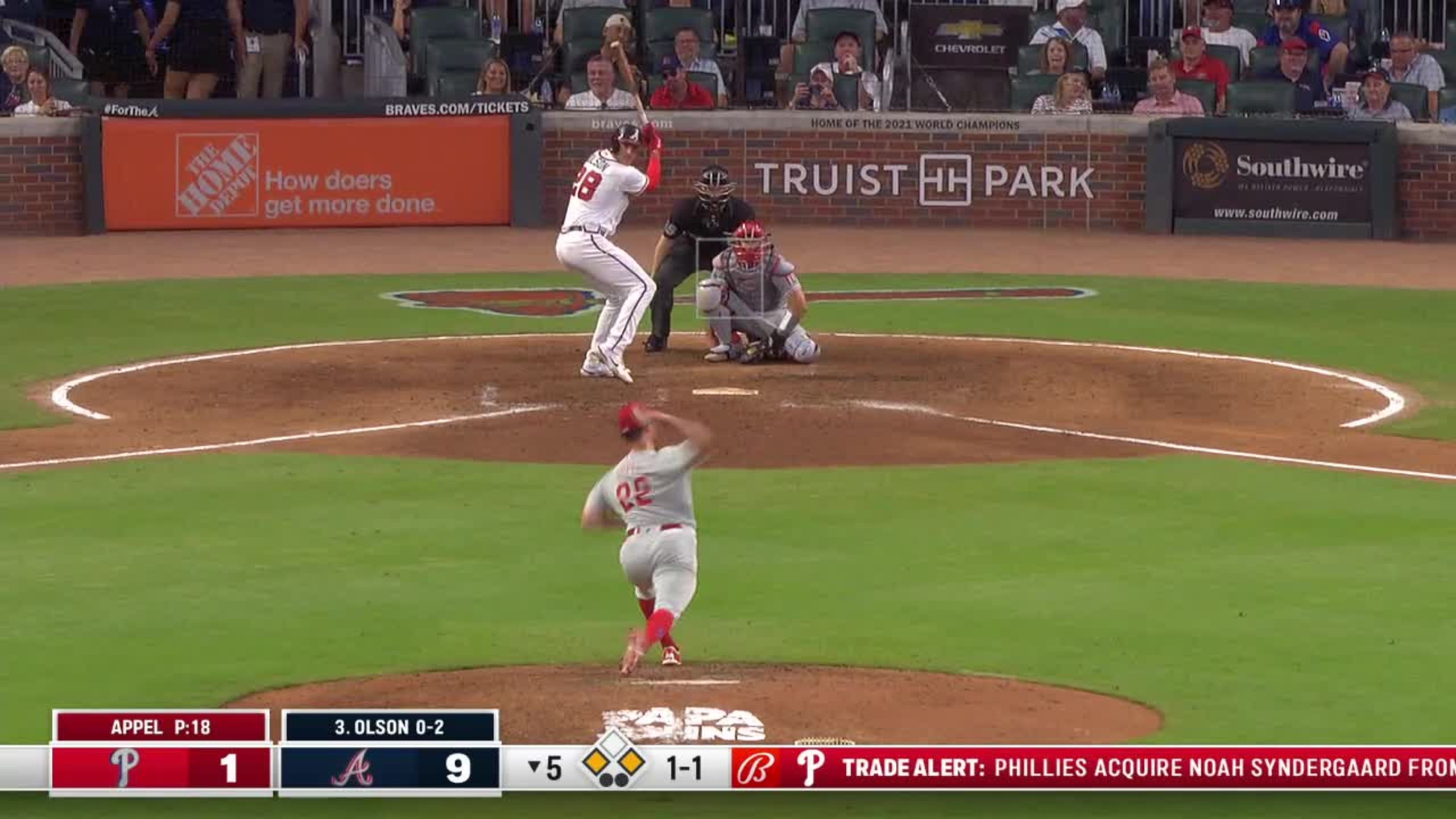 Matt Olson grounds out to first baseman Rhys Hoskins.