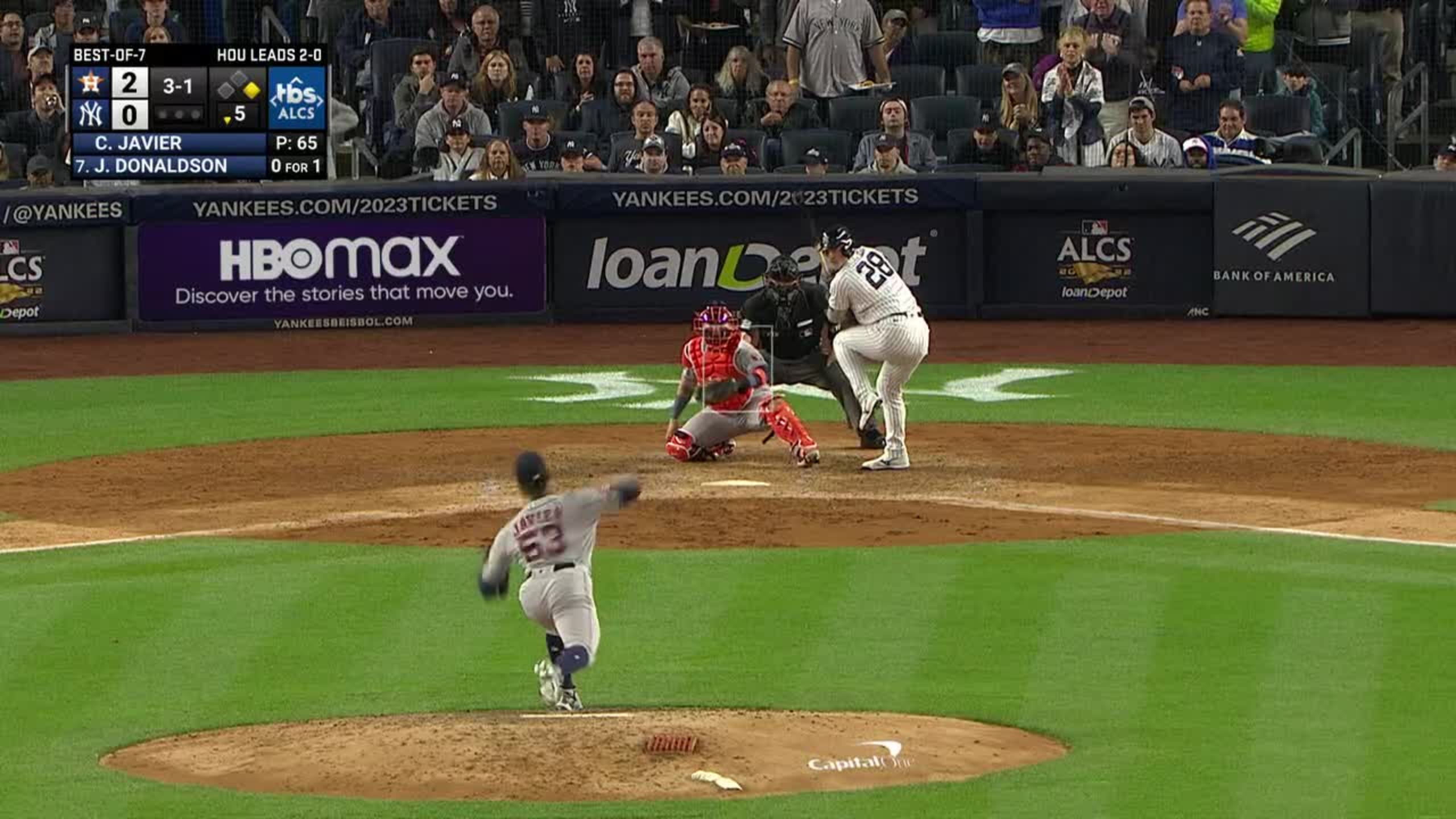 Josh Donaldson flies out to left fielder Yordan Alvarez.