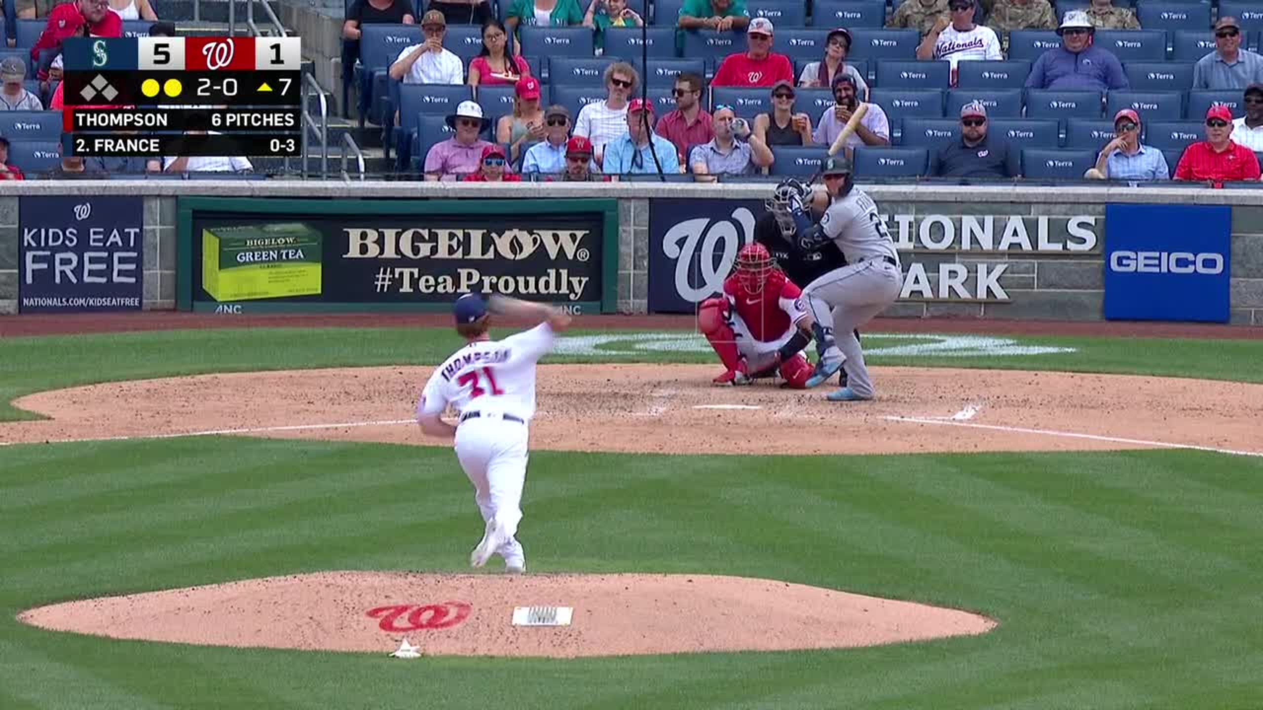 Ty France lines out to first baseman Josh Bell.