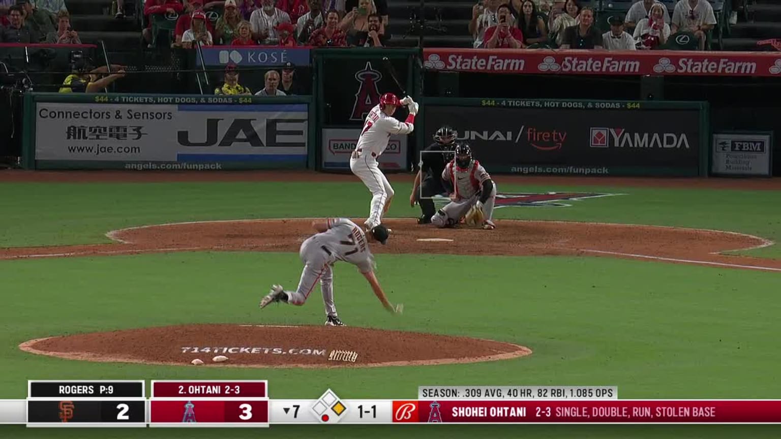 Shohei Ohtani flies out sharply to right fielder AJ Pollock. | 08/07/2023 | MLB.com