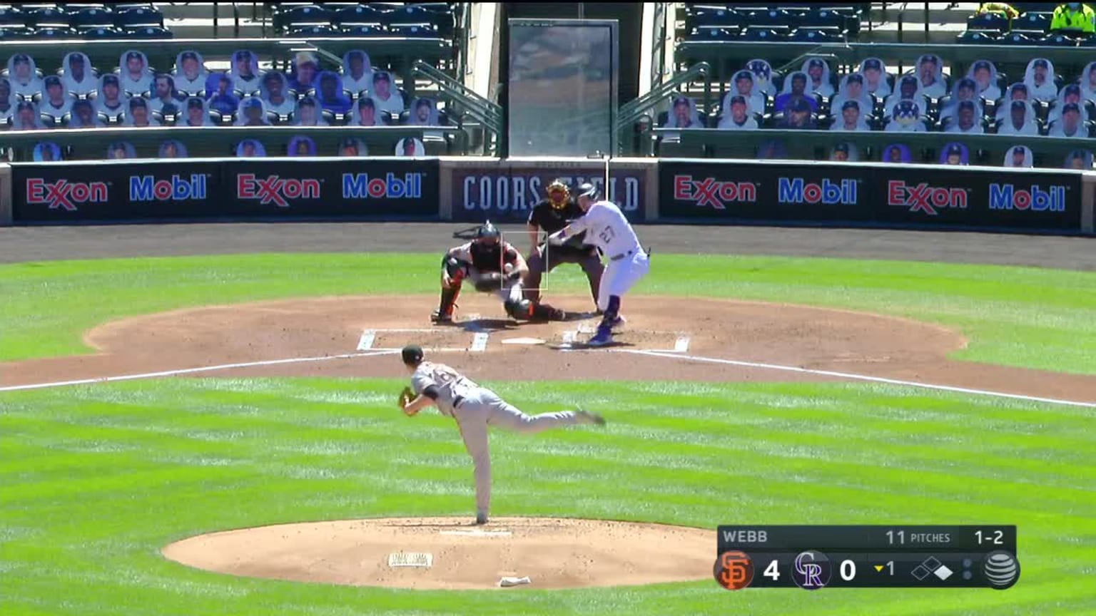 Trevor Story singles on a line drive to right fielder Mike Yastrzemski ...