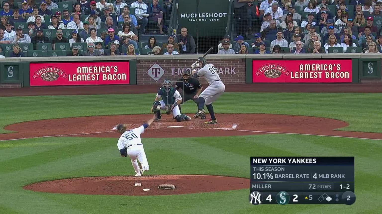 Aaron Judge doubles (10) on a sharp fly ball to left fielder Jarred ...