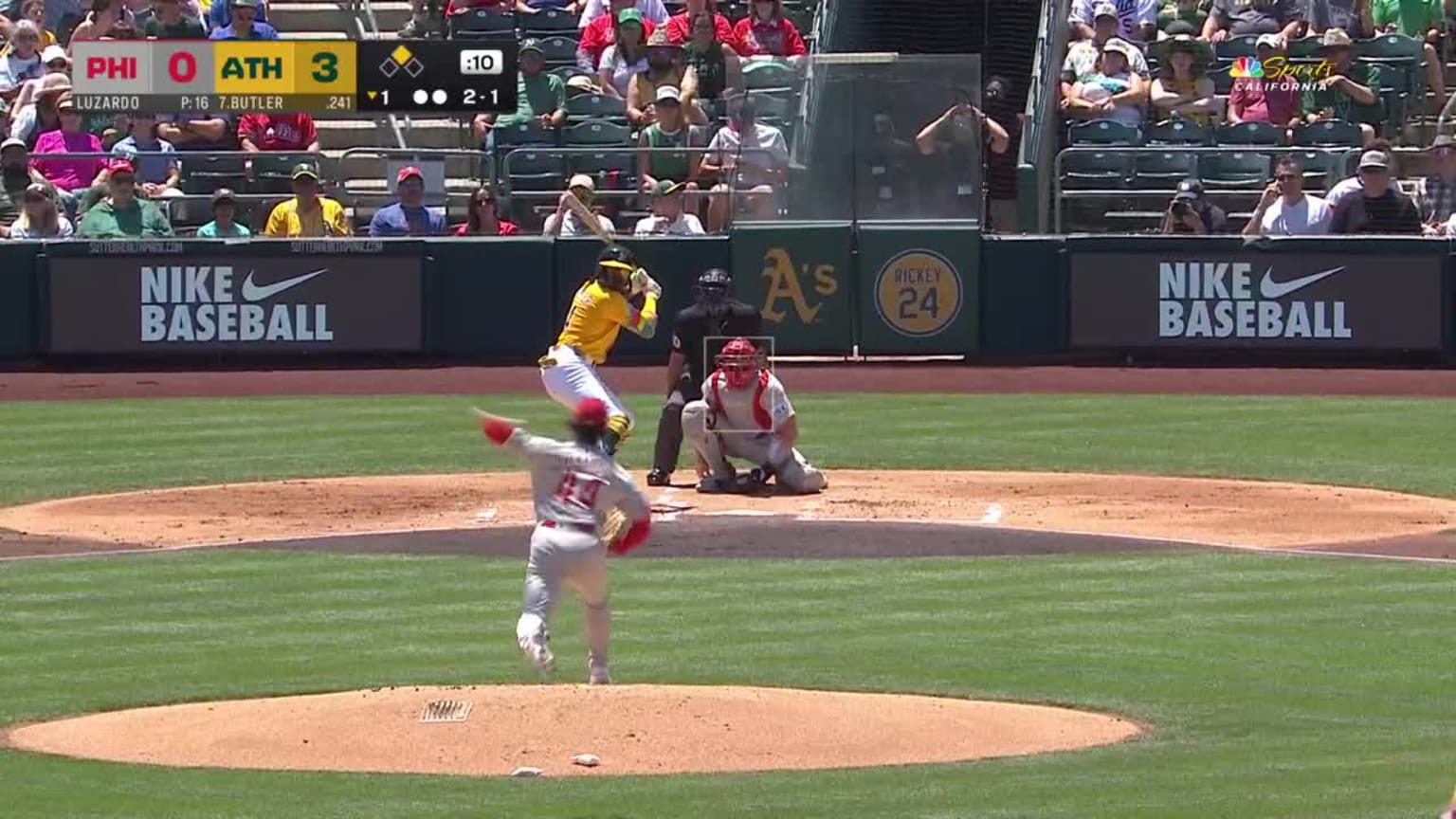 Lawrence Butler grounds out, second baseman Bryson Stott to first ...