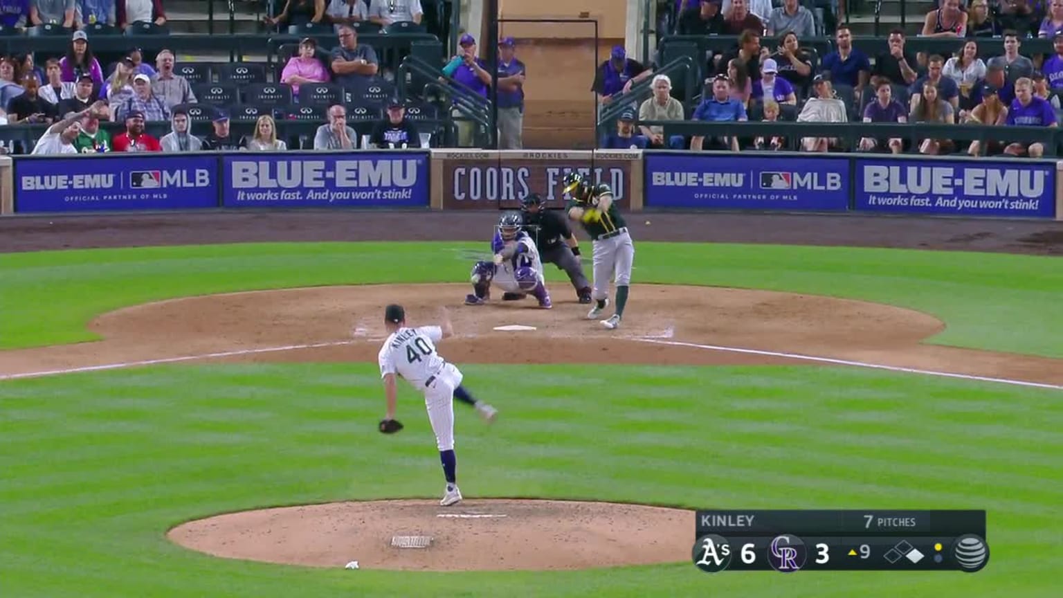 Chad Pinder lines out, pitcher Tyler Kinley to first baseman C. J. Cron ...