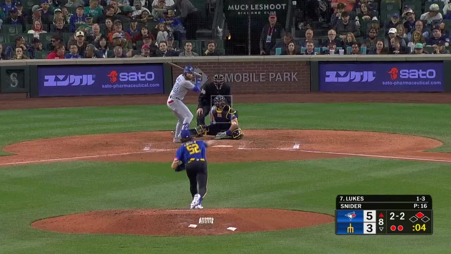 Nathan Lukes strikes out swinging, catcher Cal Raleigh to first baseman ...