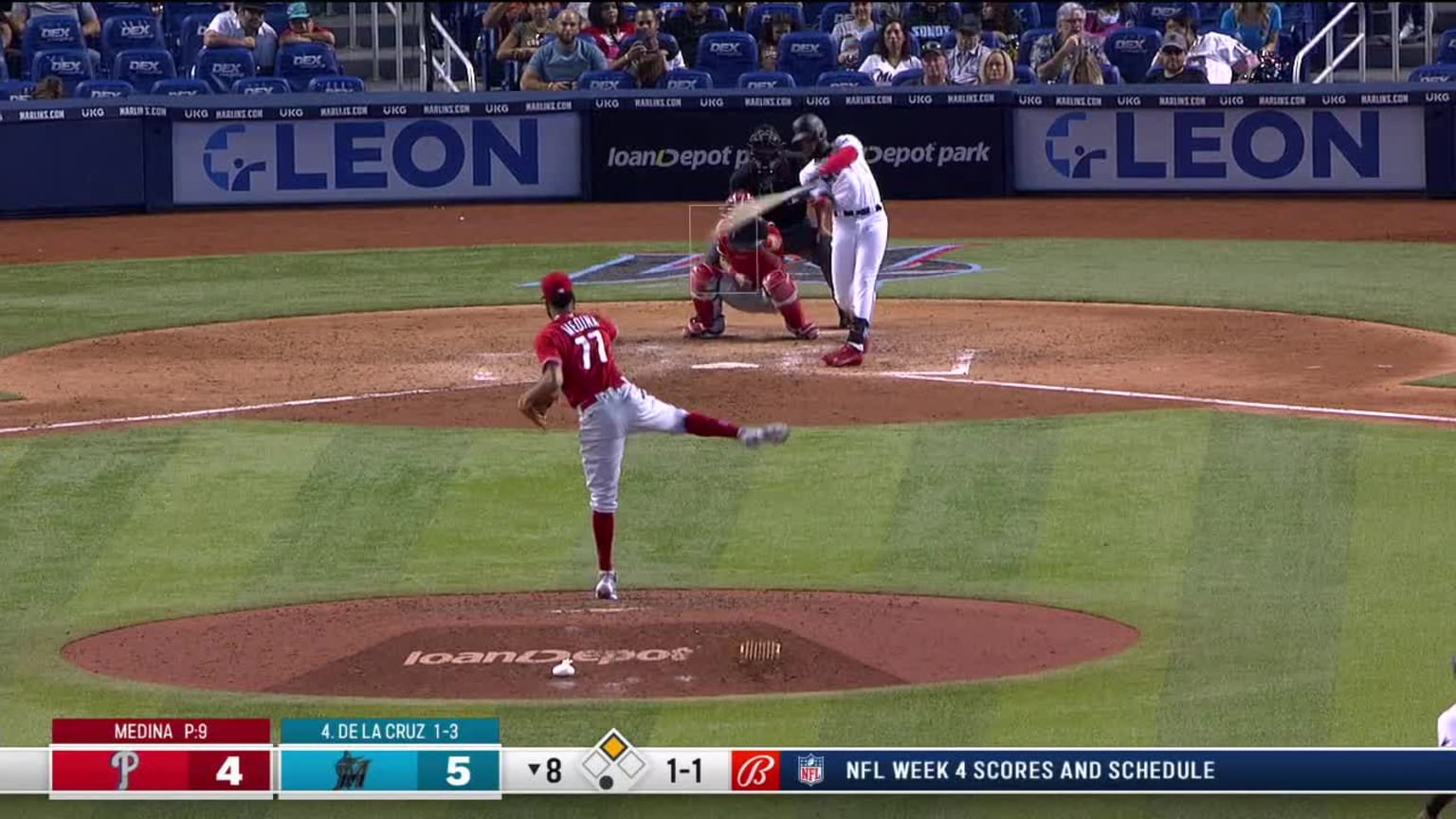 Adonis Medina Foul to Bryan De La Cruz | 10/03/2021 | MLB.com