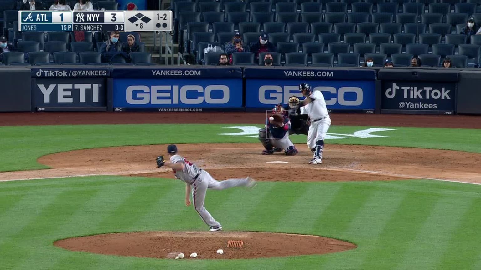 Gary Sanchez flies out sharply to left fielder Marcell Ozuna. | 04/20 ...
