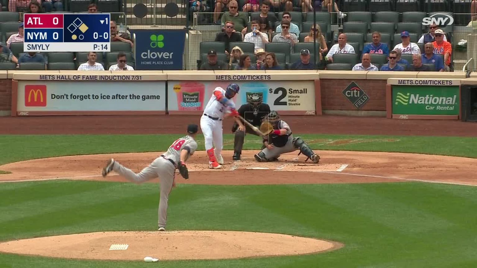 Dominic Smith singles on a sharp line drive to left fielder Abraham ...