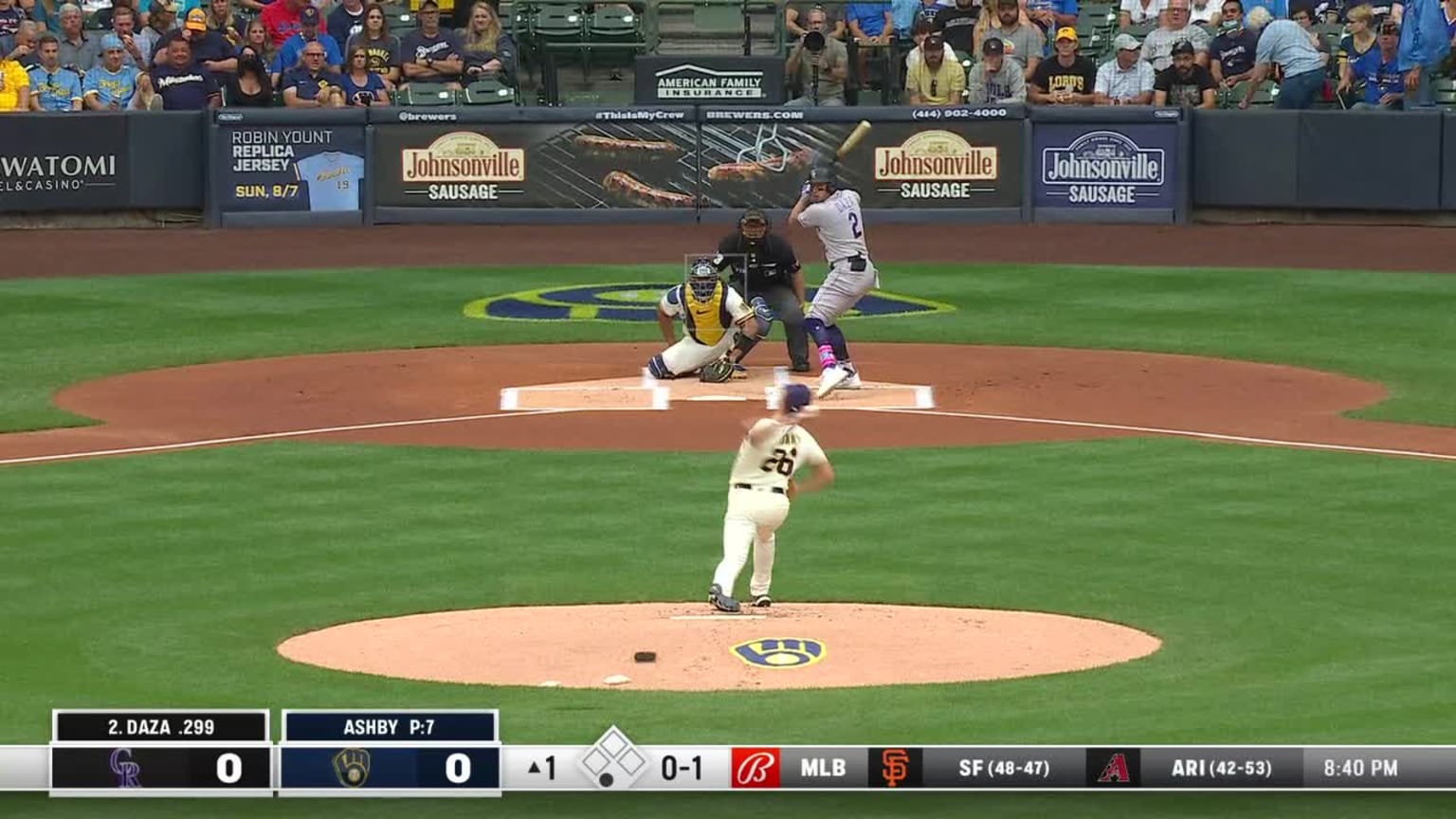 Yonathan Daza grounds out, shortstop Willy Adames to first baseman Mike ...