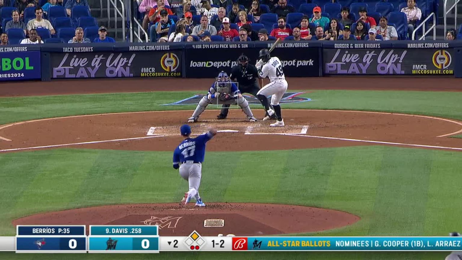 Jonathan Davis flies out to right fielder George Springer. | 06/19/2023 ...