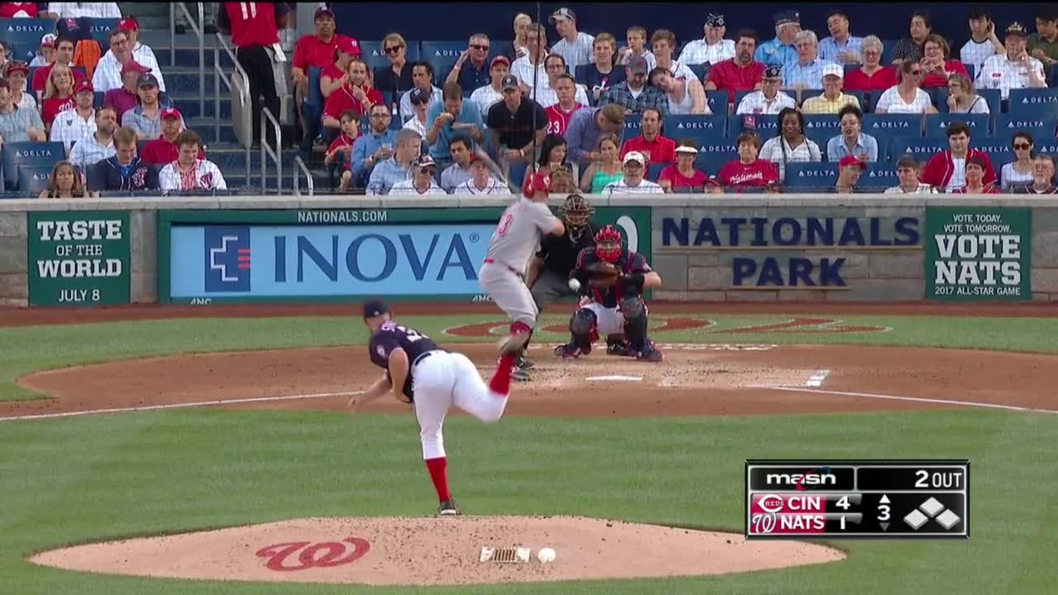 Scott Schebler doubles (11) on a sharp line drive to right fielder ...