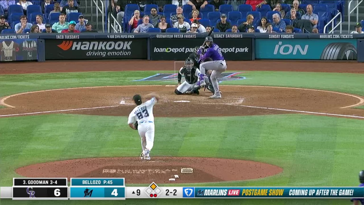 Hunter Goodman pops out to catcher Agustín Ramírez in foul territory ...