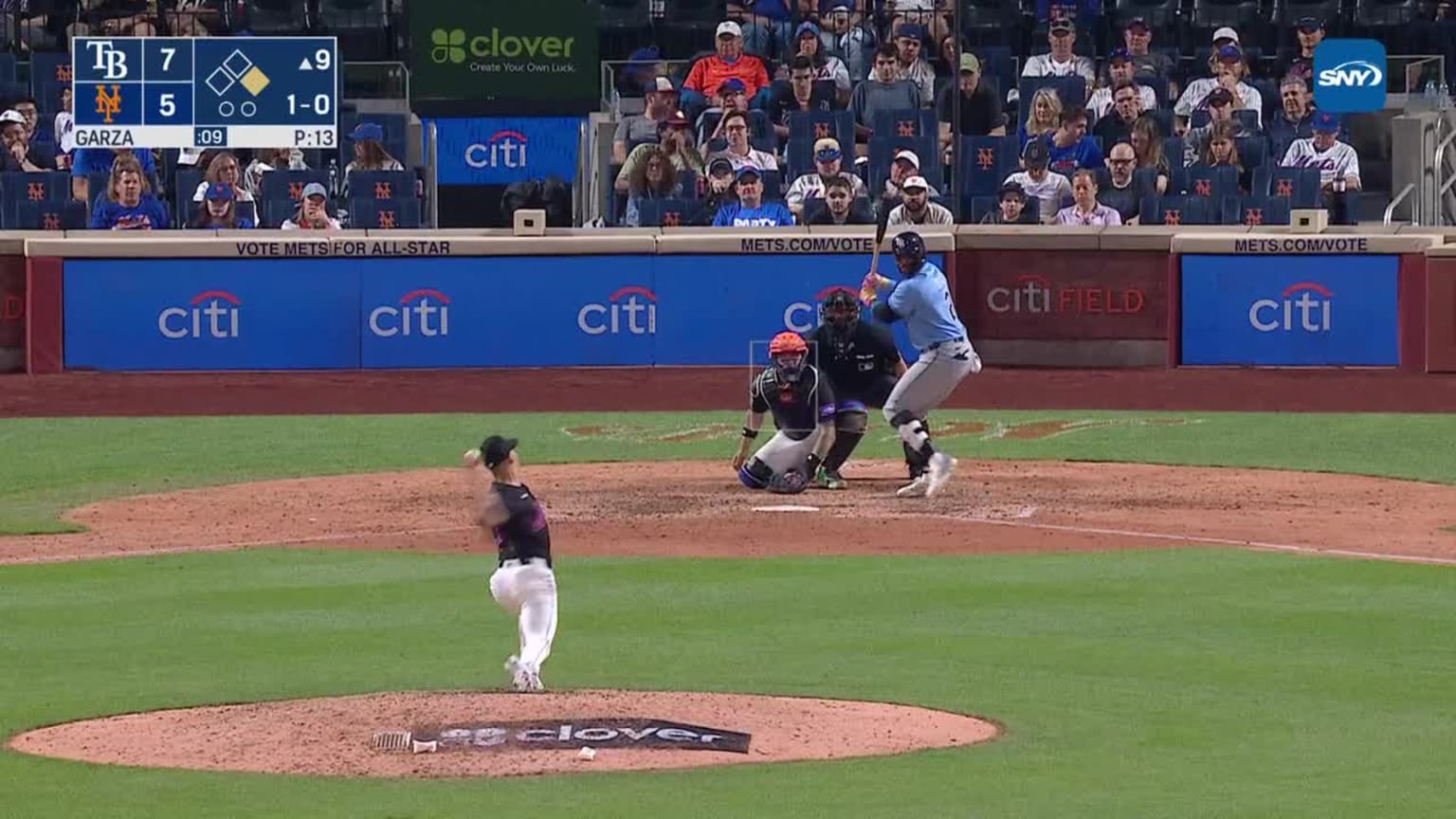 Yandy Díaz singles on a ground ball to left fielder Brandon Nimmo ...