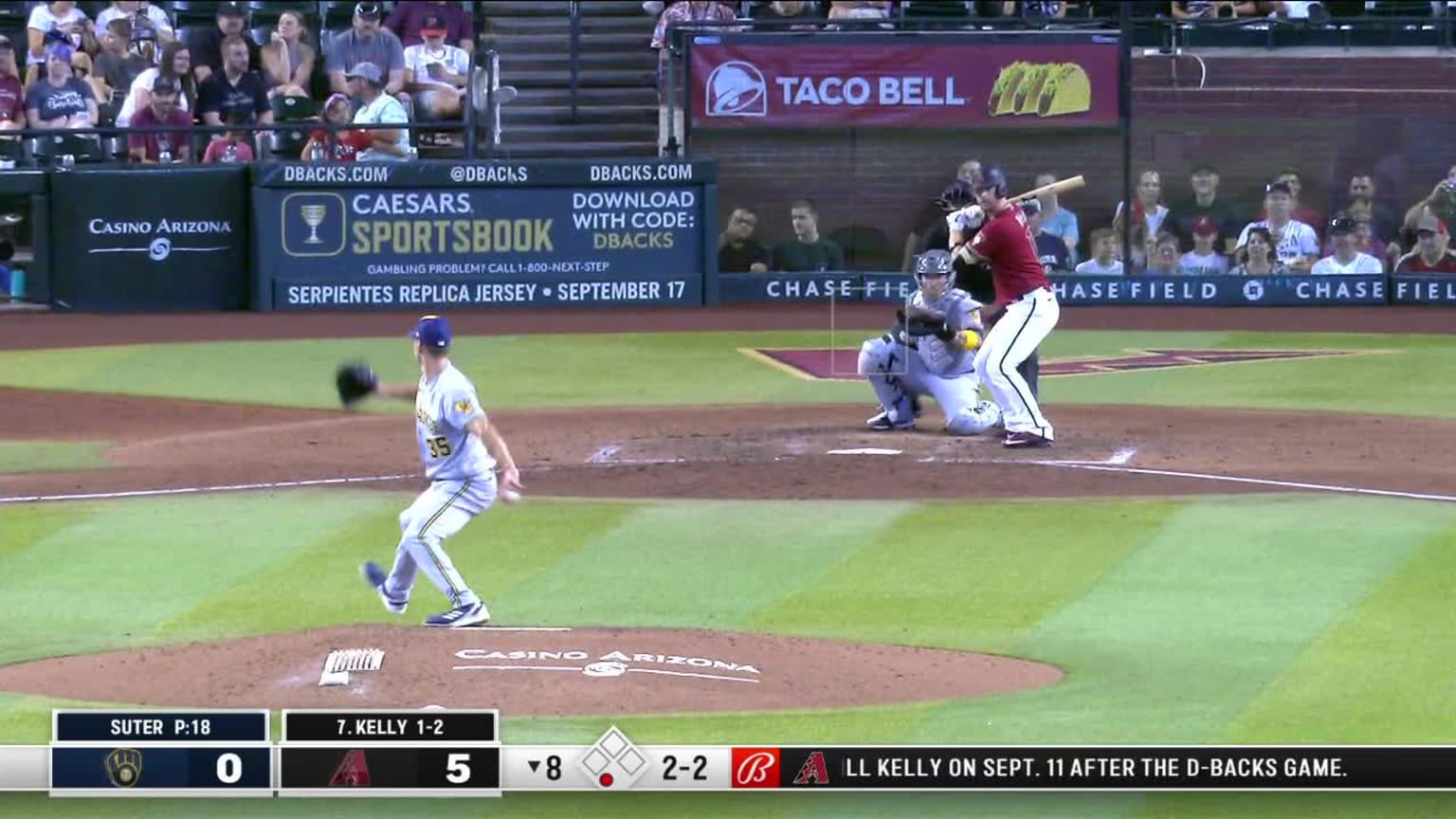 Carson Kelly singles on a ground ball to center fielder Tyrone Taylor ...